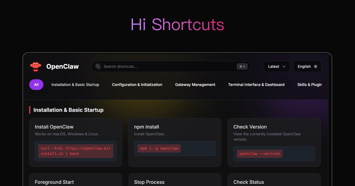 OpenClaw Commands - HI Shortcuts